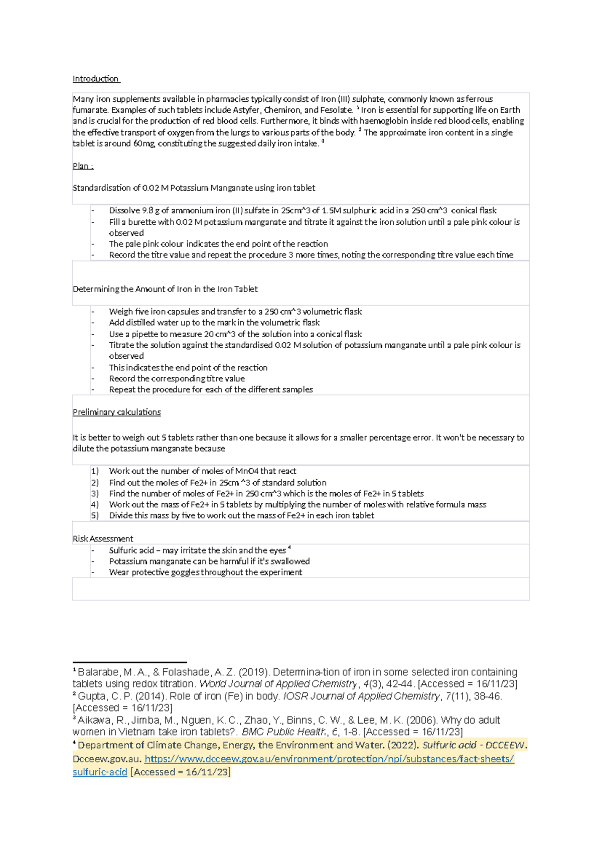 PAG 12.1 Iron Content Analysis in Supplements via Titration Method ...
