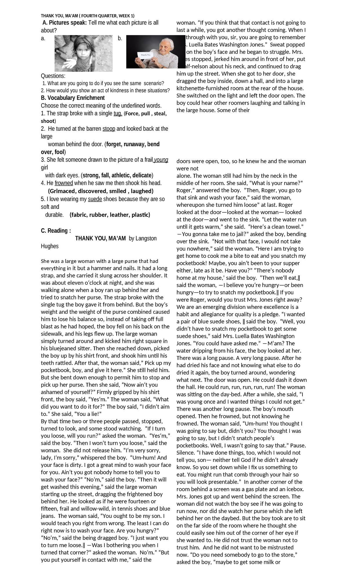 Thank You, MAM (ENG 101) - Analyzing Kindness in Hughes' Story - Studocu