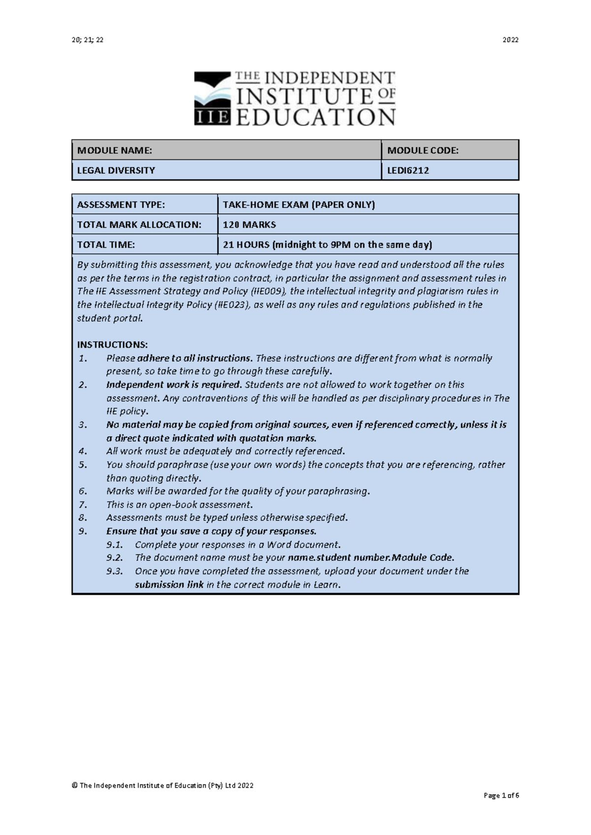 LEDI6212Ea THE - © The Independent Institute of Education (Pty) Ltd ...