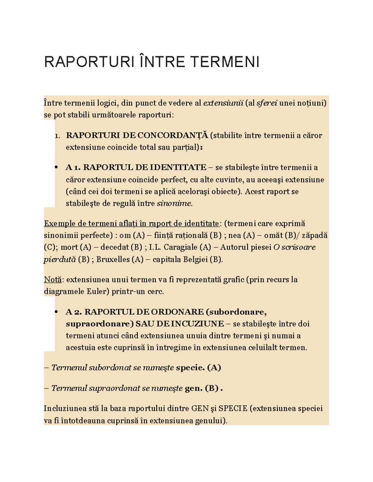 Raporturi Logice între Termeni: O Analiză Detaliată - Studocu