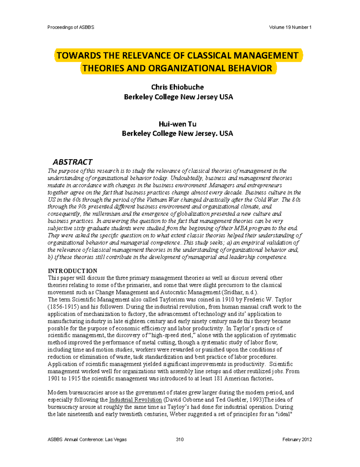 Classical Management Theories and OB: An Empirical Analysis Study - Studocu