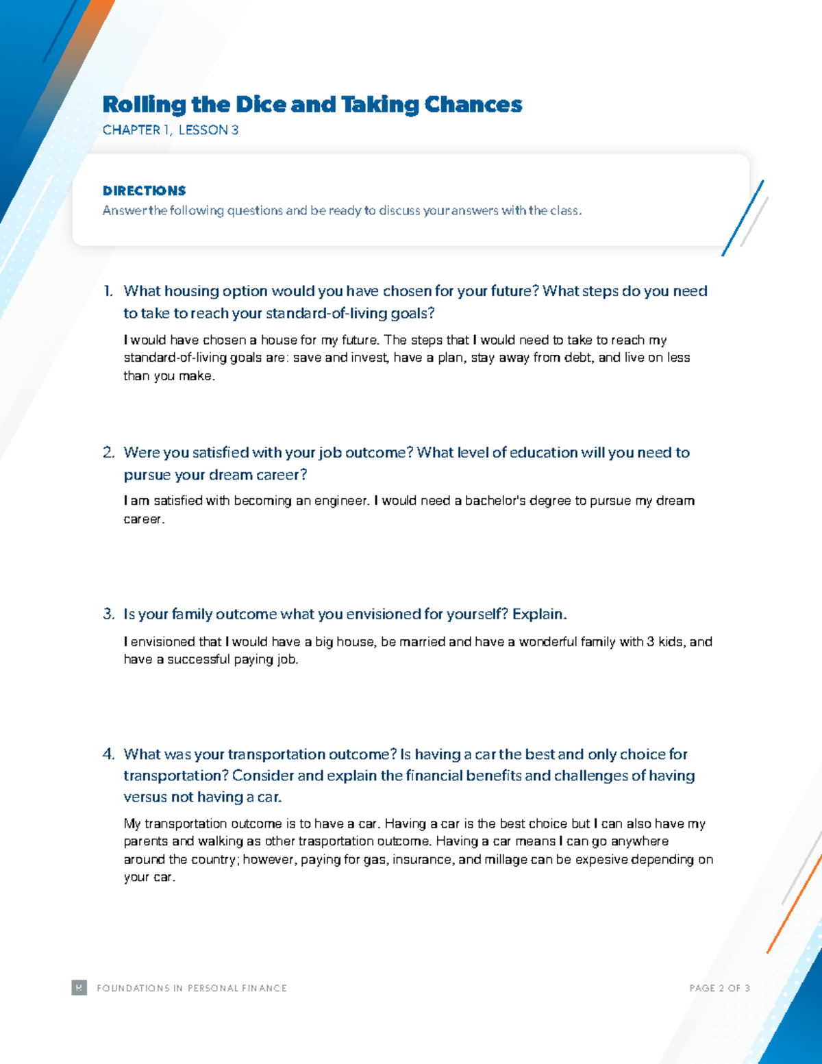 Foundations in Personal Finance: Chapter 1, Lesson 3 Overview - Studocu