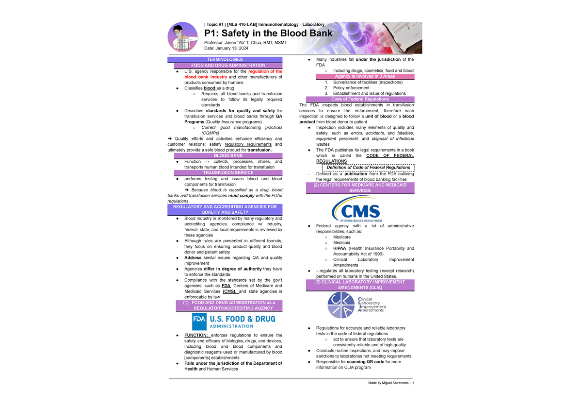 Immunohematology Laboratory P1: Blood Bank Safety Overview - Studocu