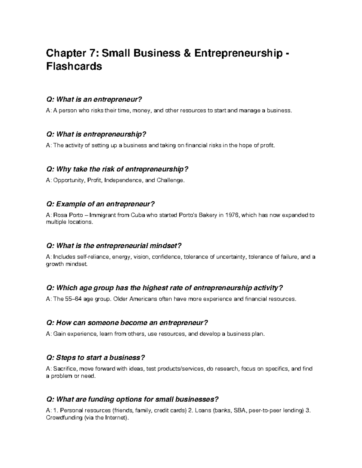 Chapter 7: Small Business & Entrepreneurship Flashcards - Studocu
