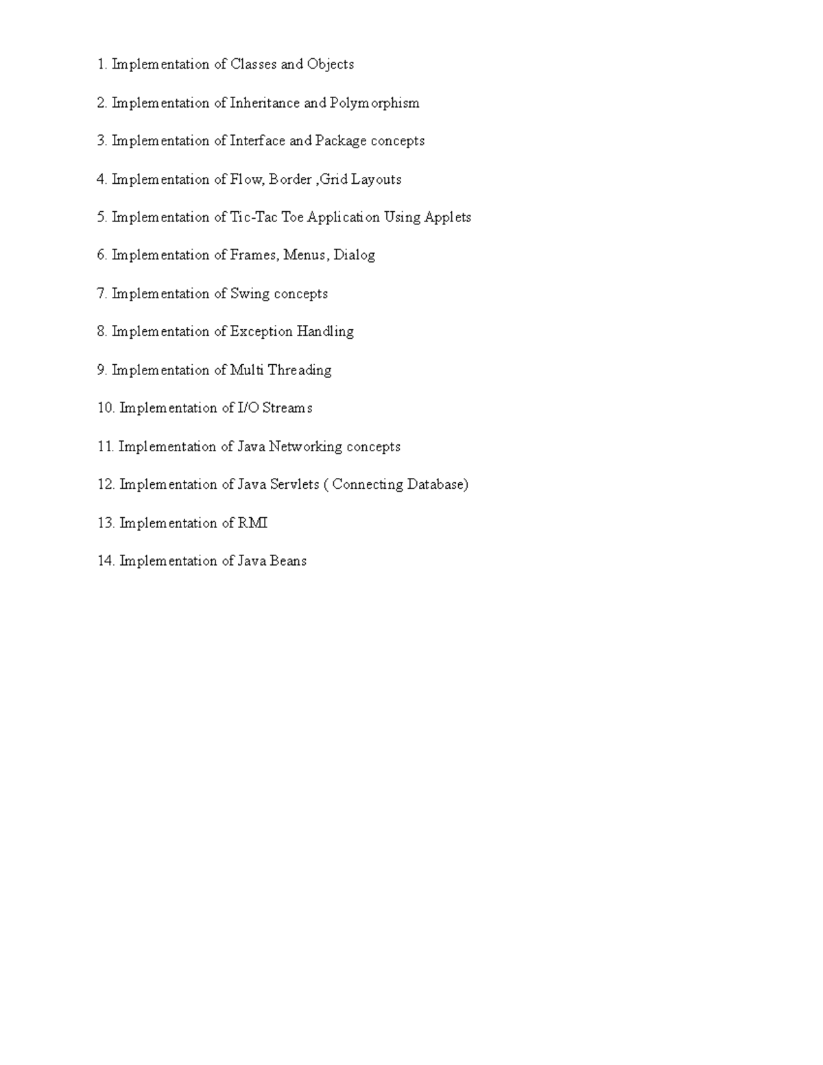 Practical LAB JAVA Programming - 1. Implementation of Classes and ...