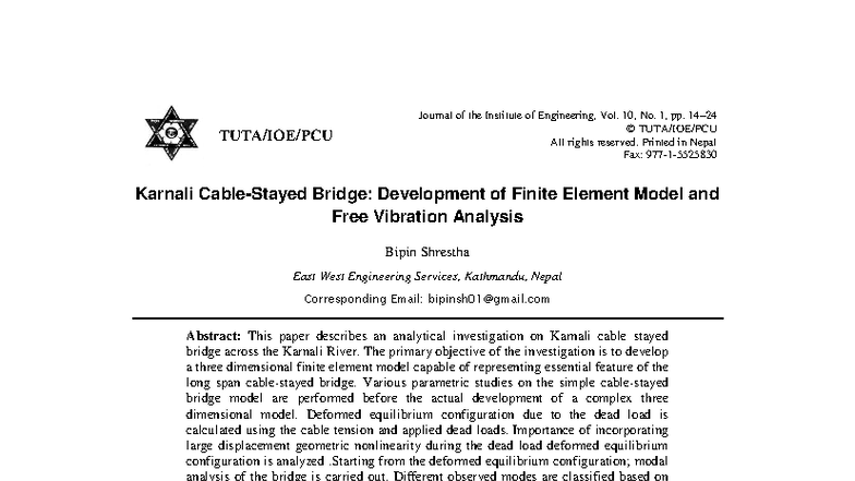 Karnali Bridge: Finite Element Modeling & Vibration Analysis (CE) - Studocu