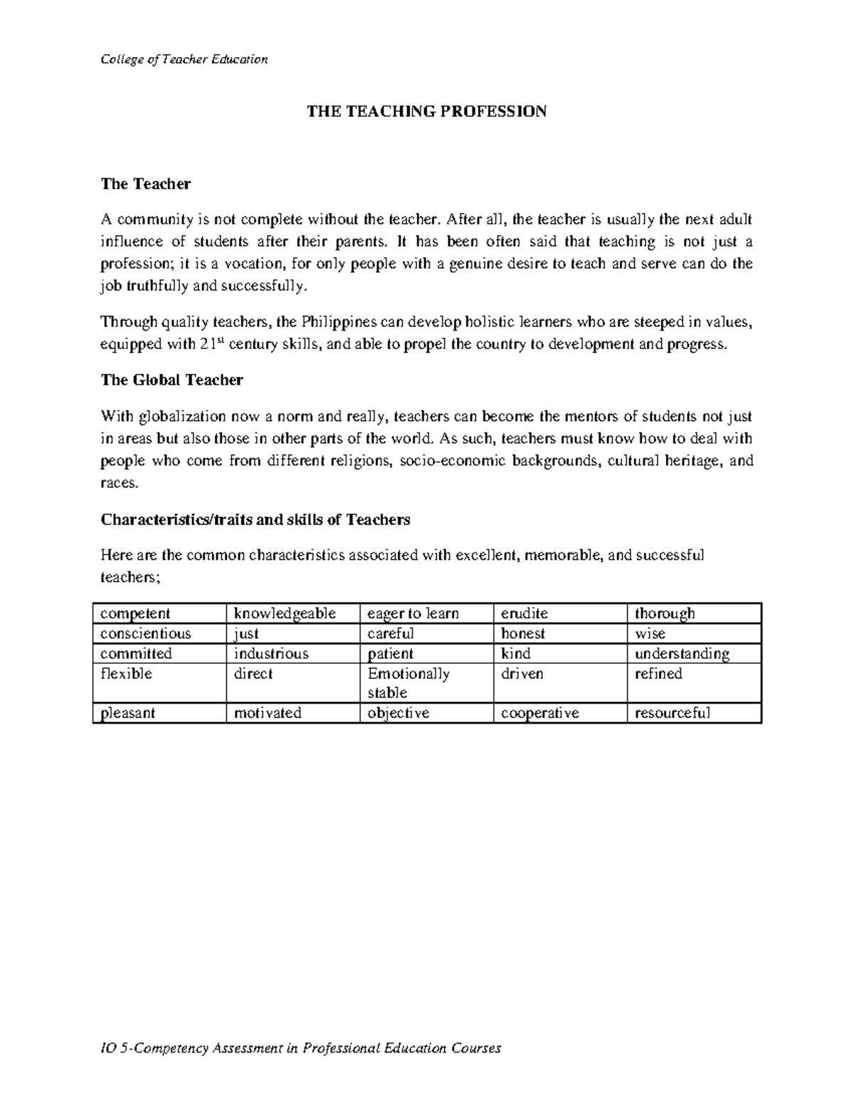 TP- Handouts - THE TEACHING PROFESSION The Teacher A community is not ...