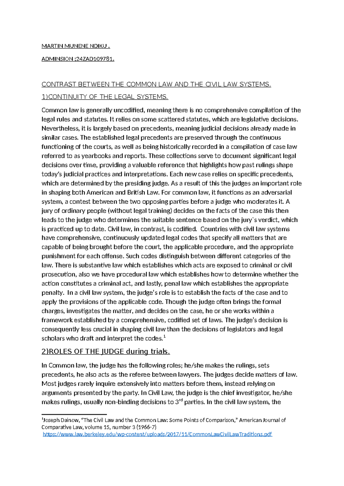 Legal Research and Writing CAT: Common vs. Civil Law Systems - Studocu