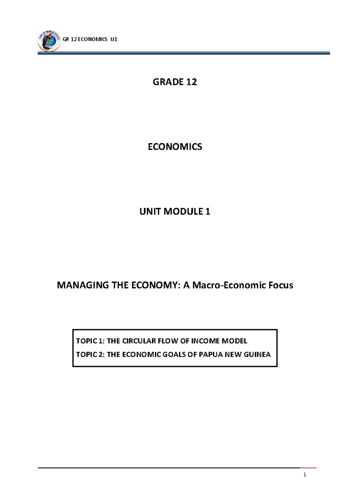 GR 12 ECONOMICS U1: Managing the Economy & Circular Flow Models - Studocu