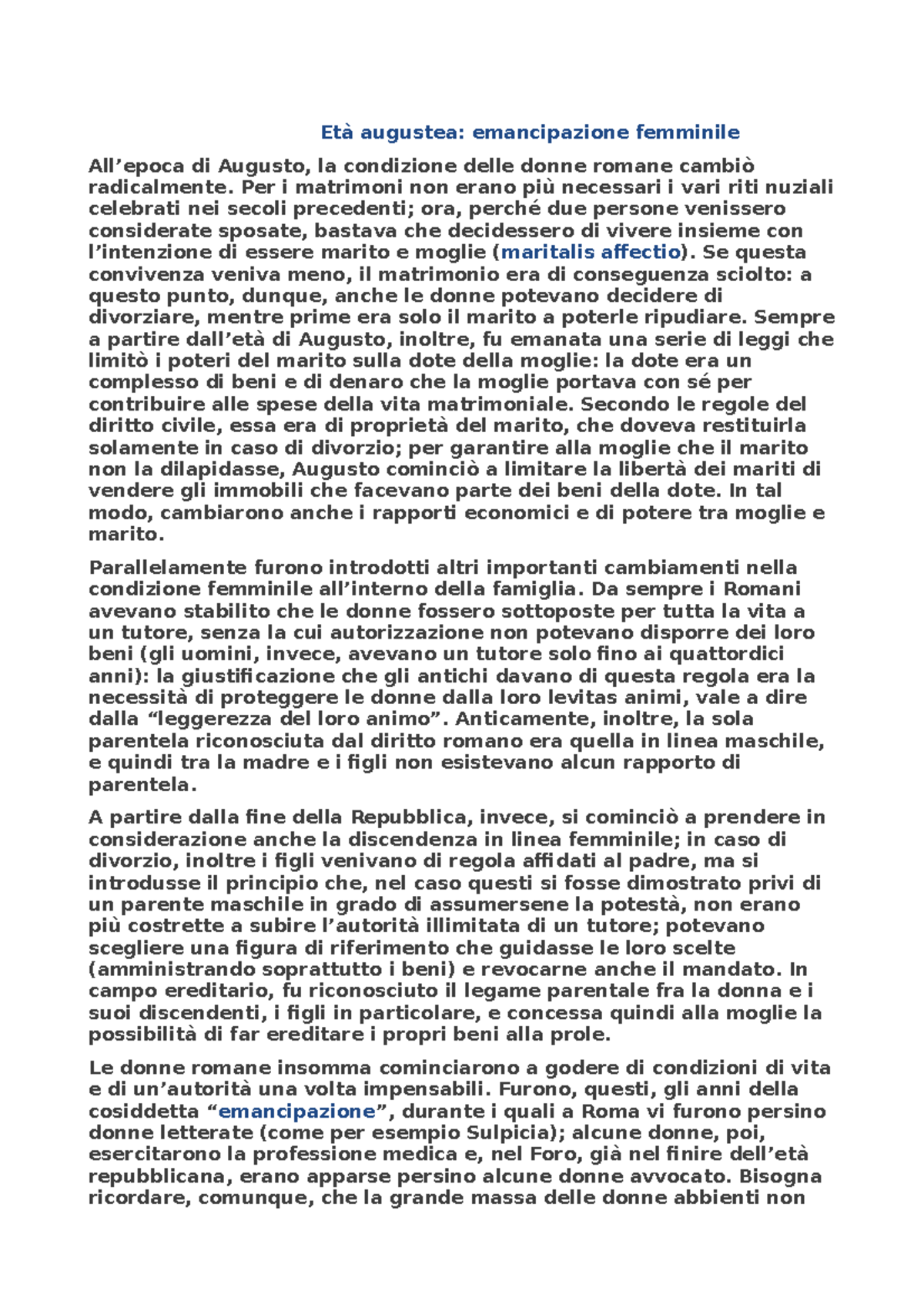 Età augustea - spiegazioni - Età augustea: emancipazione femminile All ...