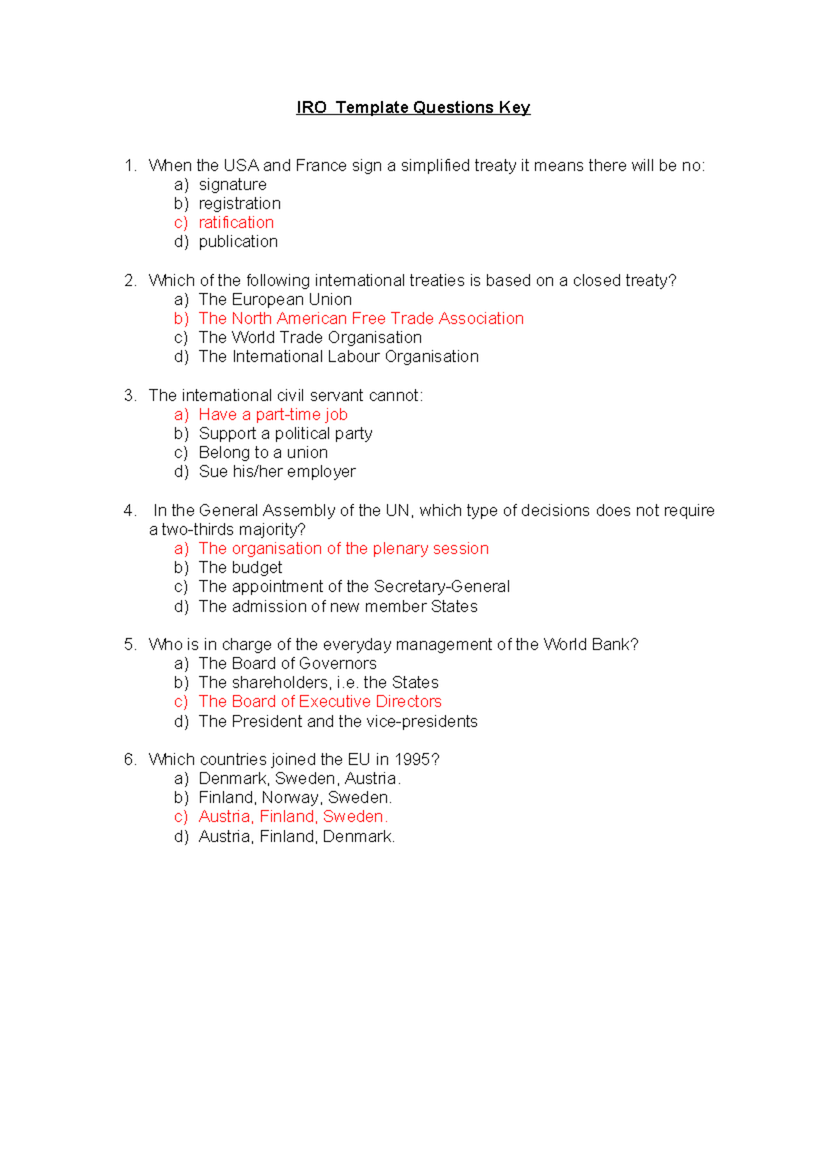 IRO Template Questions Key: International Relations Overview - Studocu