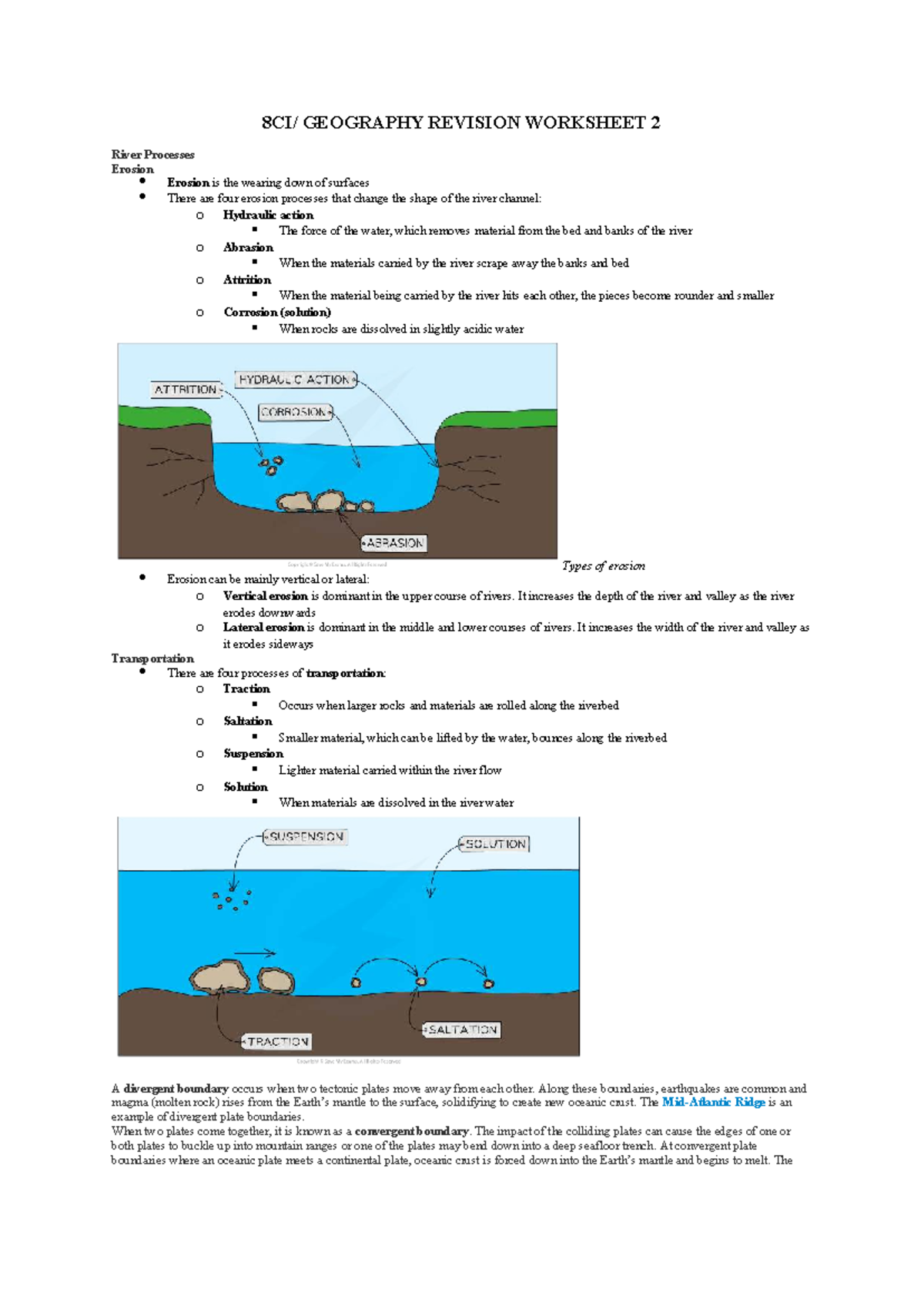 GEOGRAPHY REVISION WORKSHEET 2: River Processes & Erosion (CAMBRIDGE 9/ ...