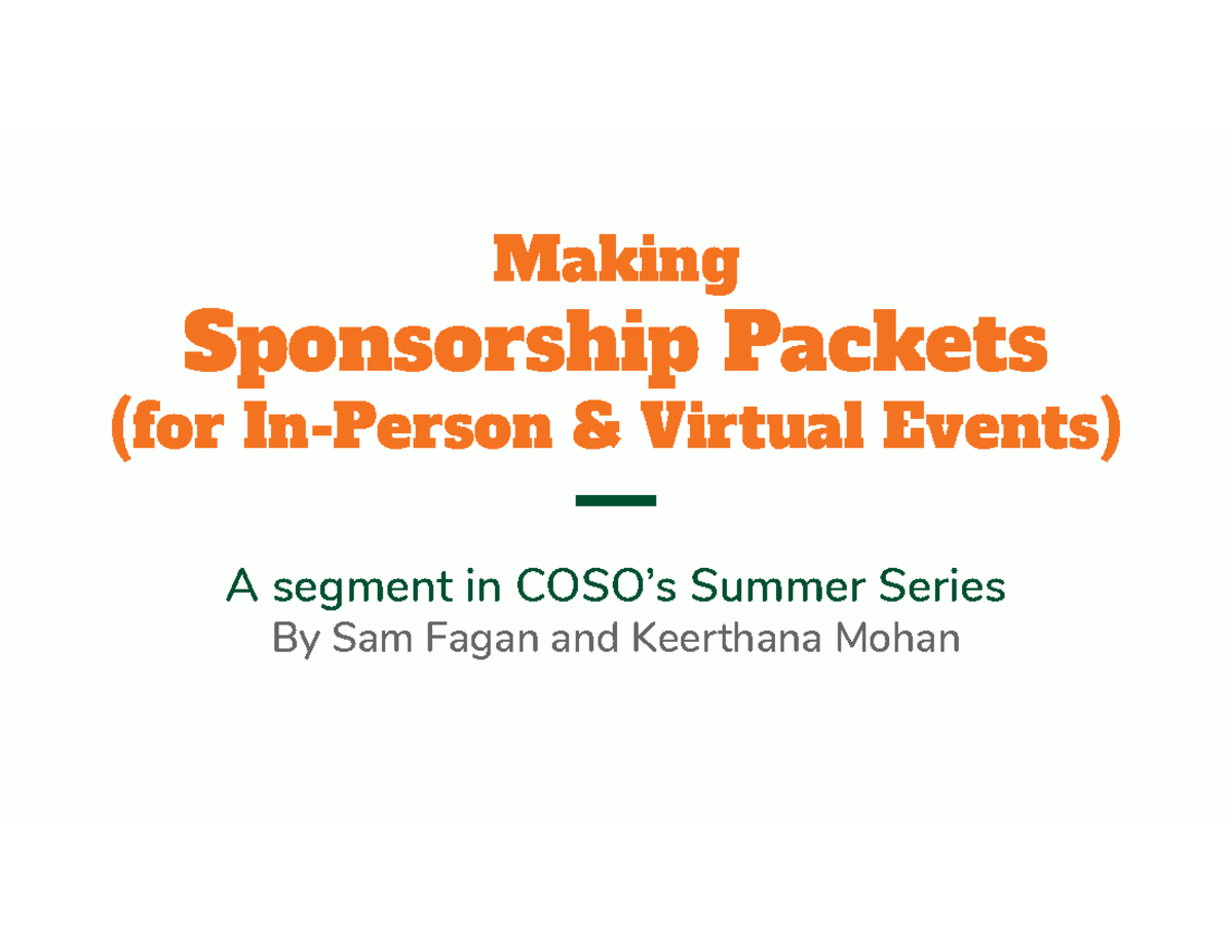 COSO 2023: Guide to Creating Effective Sponsorship Packets - Studocu