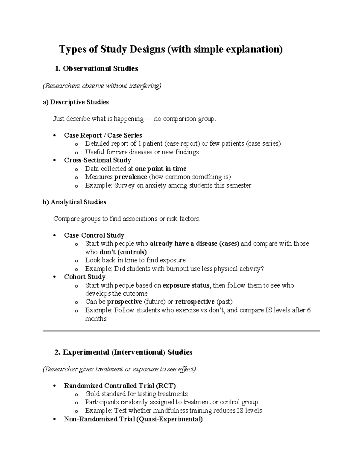 🧪 Types of Study Designs: Observational & Experimental Methods - Studocu