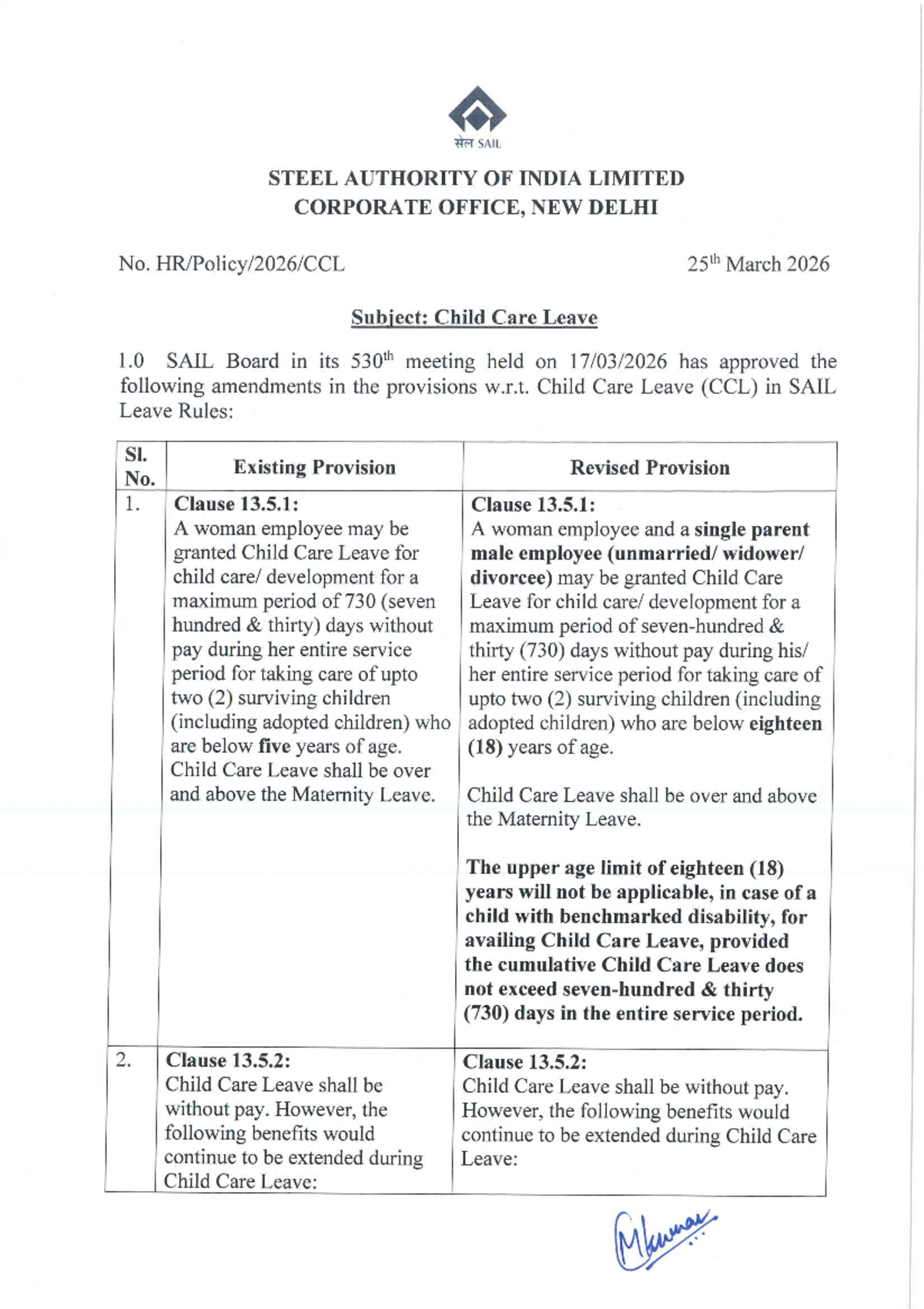Amendments in Child Care Leave Policy - SAIL March 2026 - Studocu