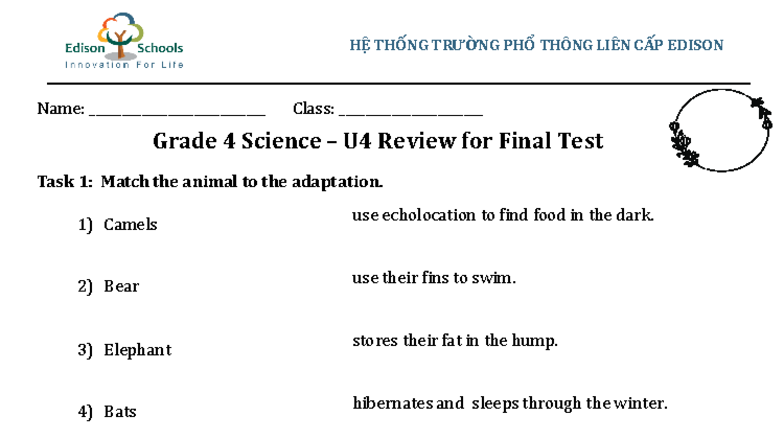 Grade 4 Science U4 Final Test Review - Answer Key - Studocu