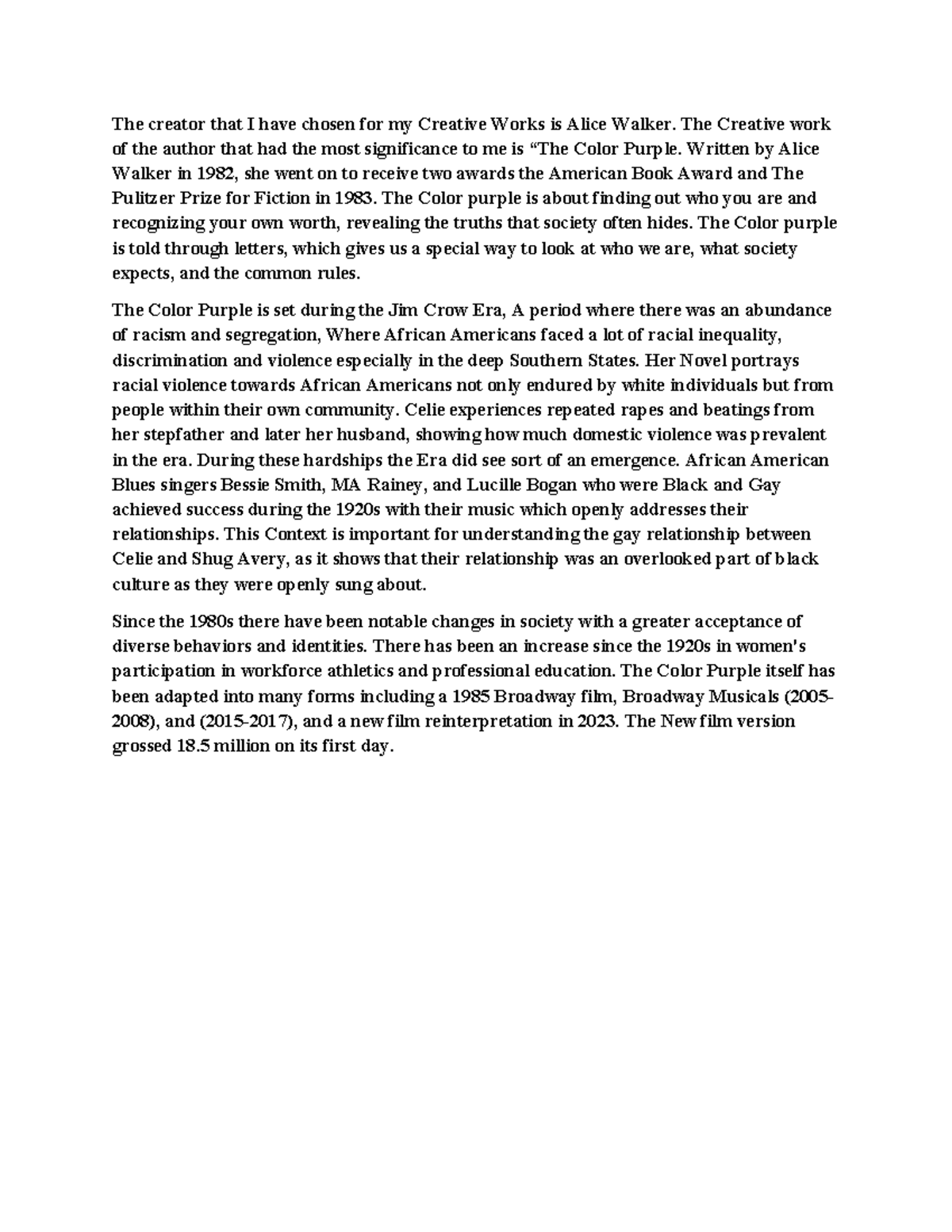Module 3-1 Discussion: Analyzing Alice Walker's "The Color Purple ...