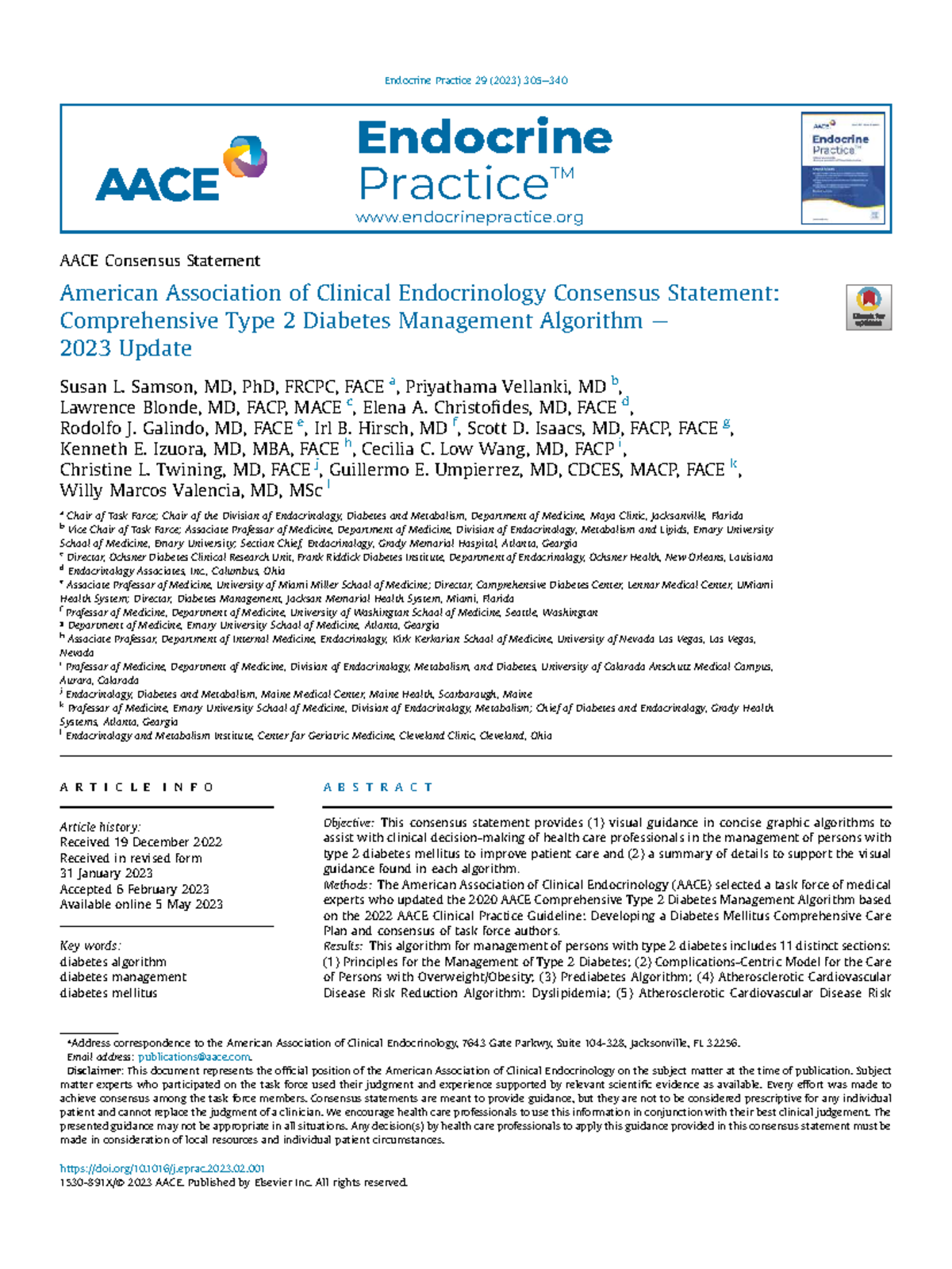 AACE Consensus Statement: 2023 Update on Type 2 Diabetes Management ...