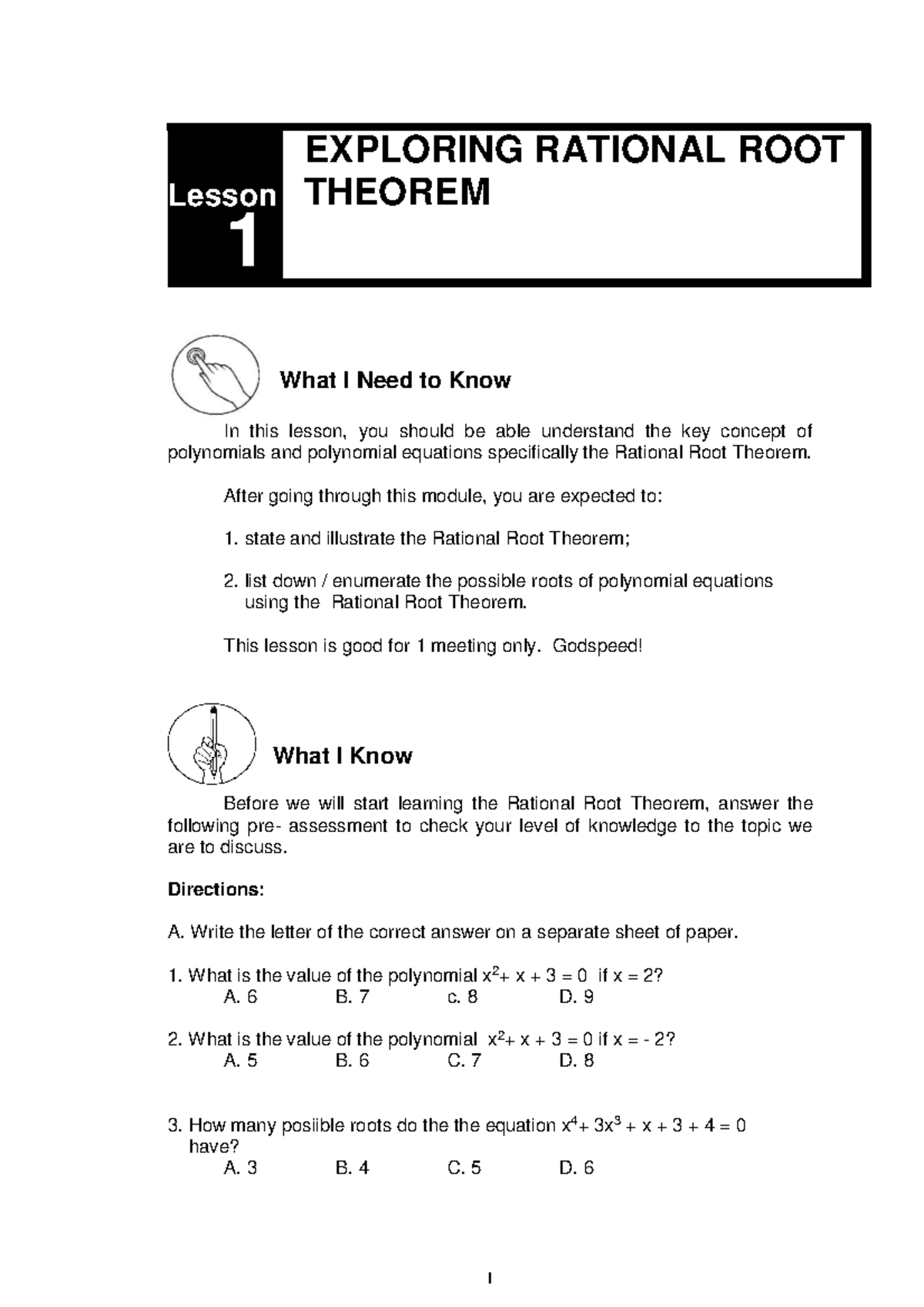 Math10 Final Lesson: Understanding the Rational Root Theorem - Studocu