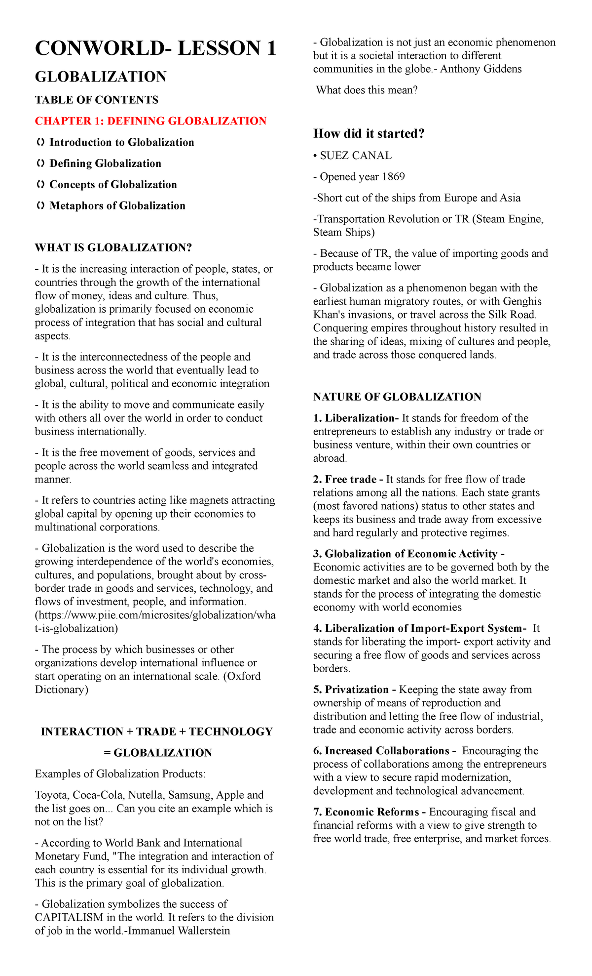 Conworld - Lesson 1: Understanding Globalization Concepts - Studocu
