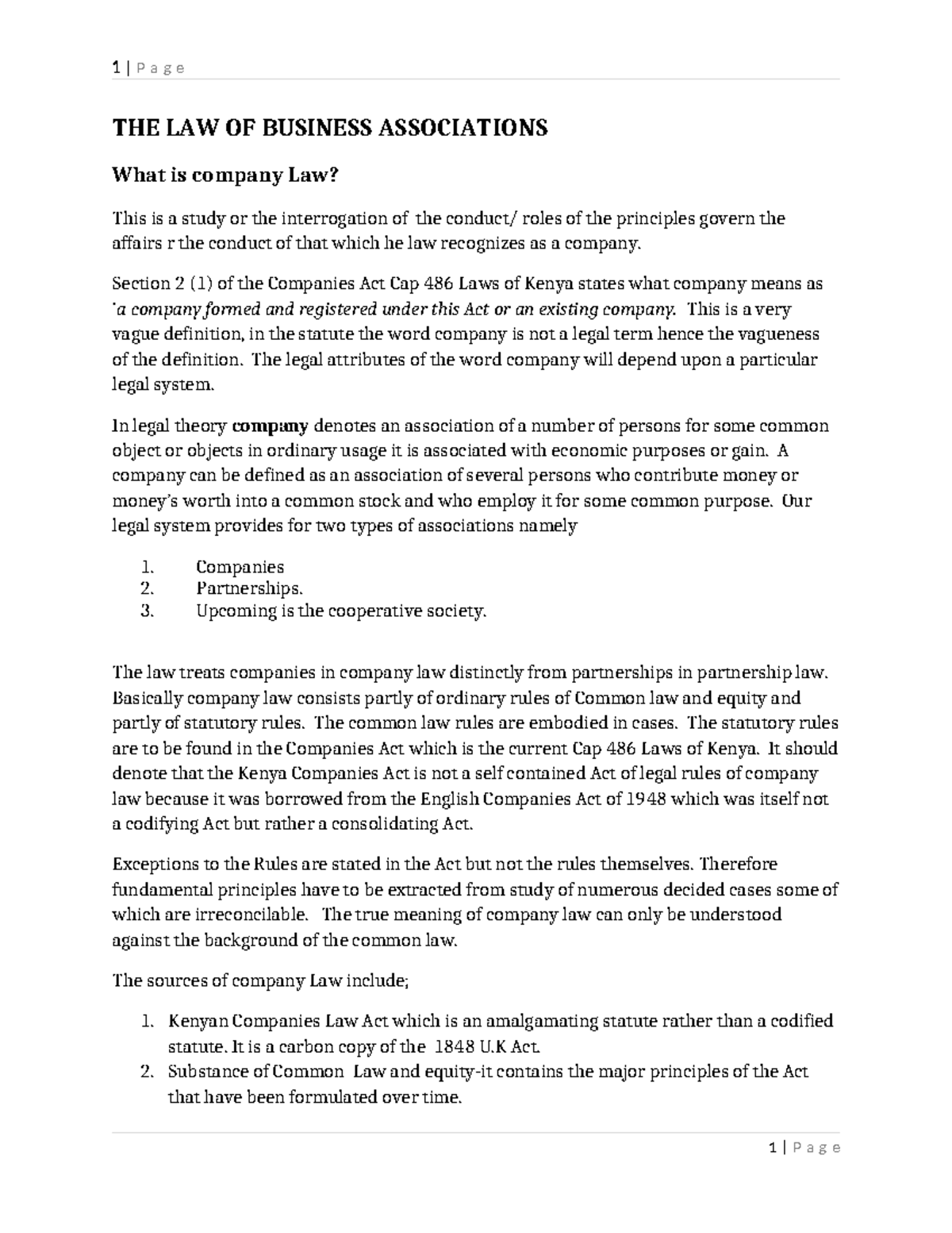 LBA 101: Comprehensive Study Notes on Company Law in Kenya - Studocu