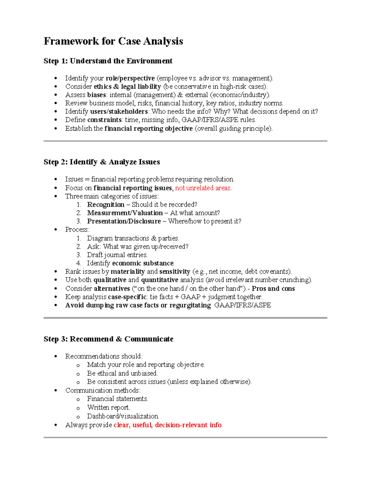 Framework for Case Analysis: Understanding Environment & Issues - Studocu