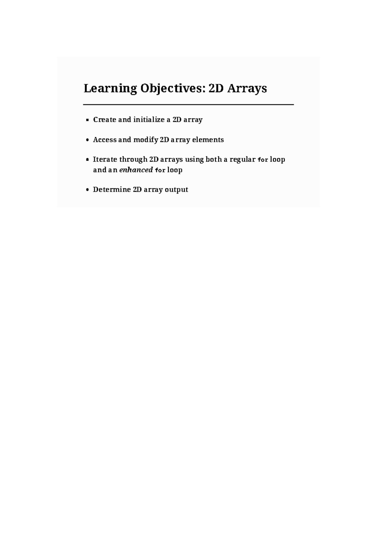 2D Arrays - Comprehensive Notes on 2D Array Concepts - Studocu