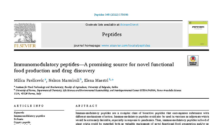 Immunomodulatory Peptides: Novel Sources for Functional Foods and Drugs ...