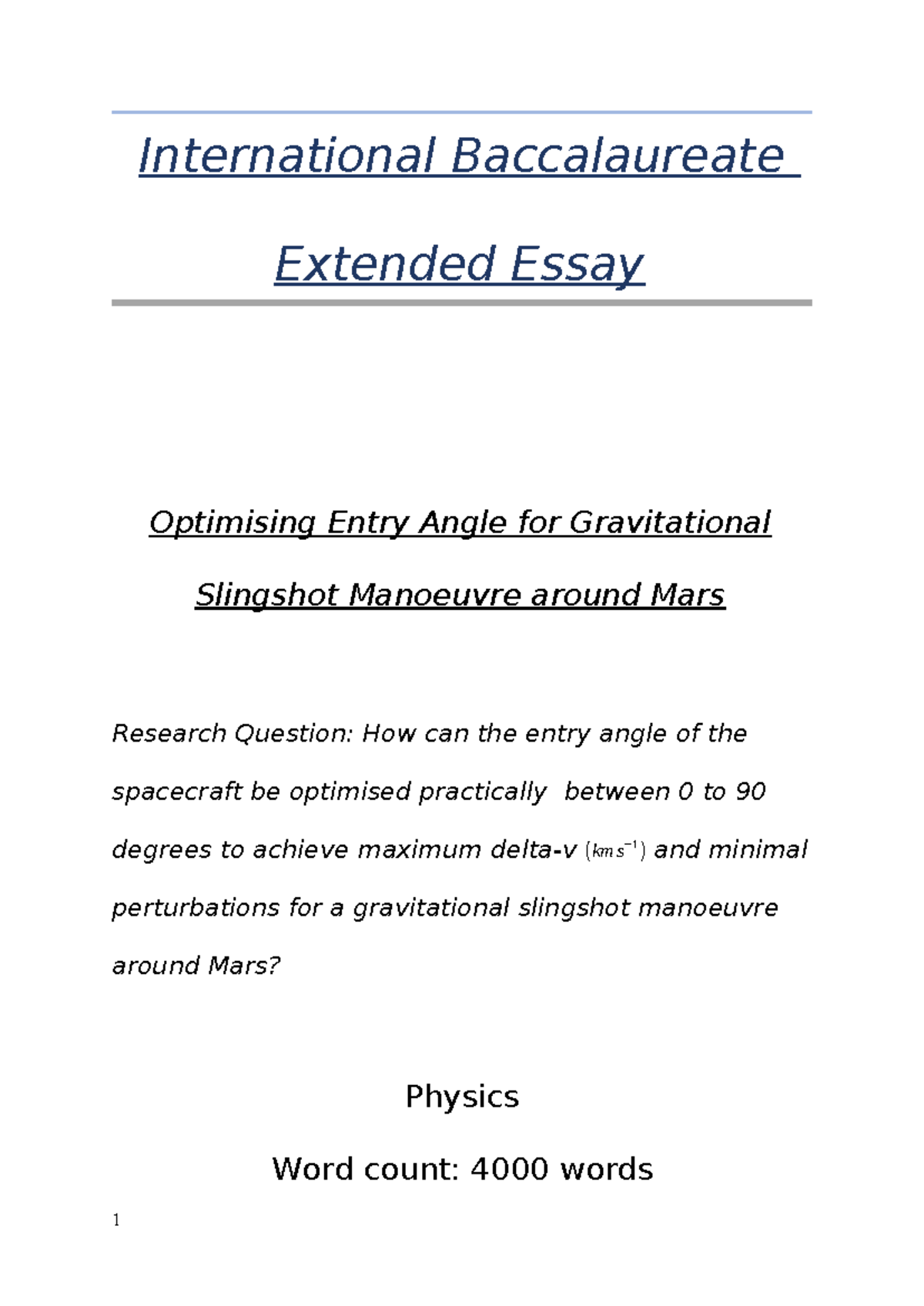 IB Physics Extended Essay: Optimising Entry Angle for Mars Slingshot ...