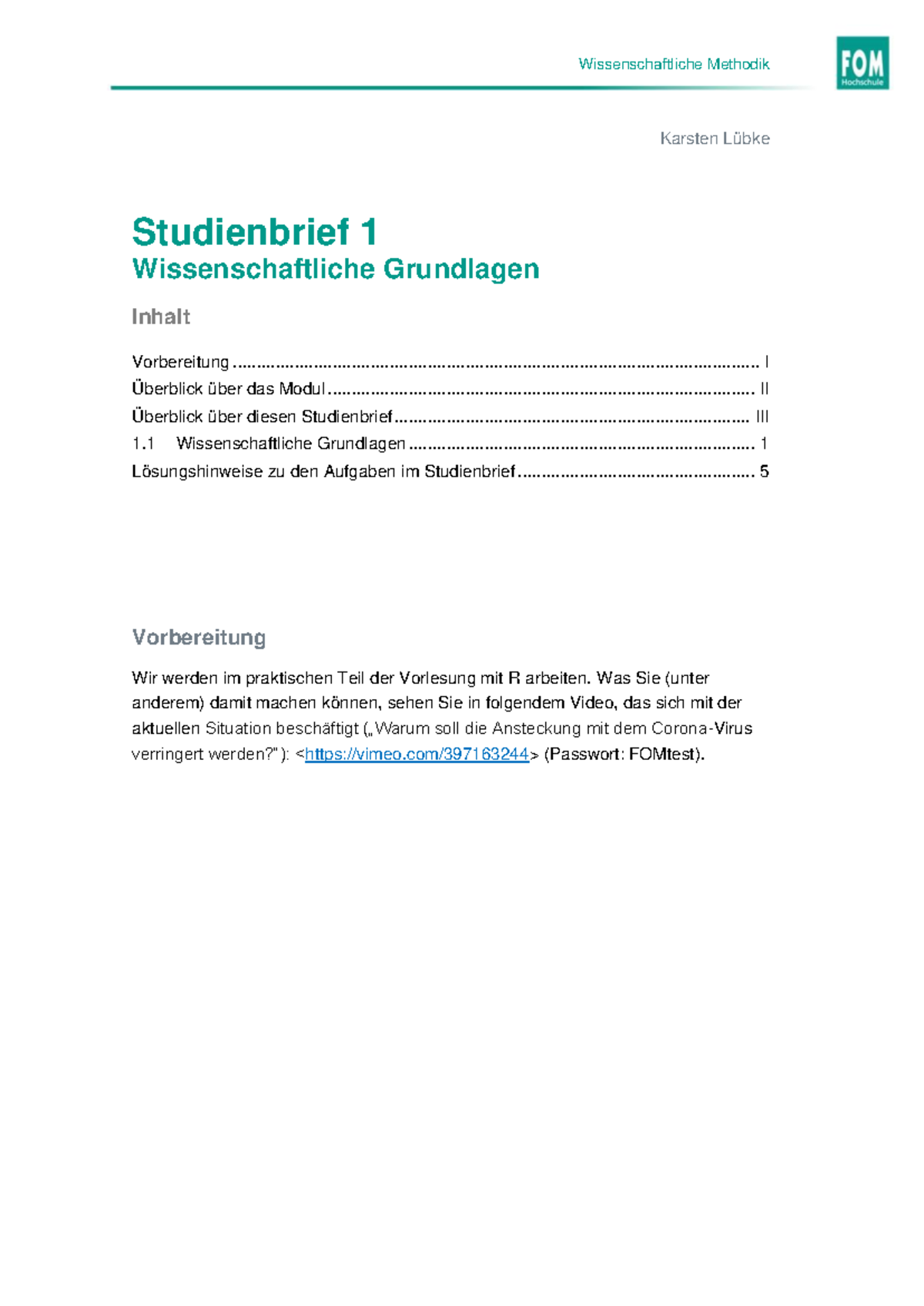 WM Studienbrief 1 Wiss GL - Wissenschaftliche Methodik Karsten Lübke ...