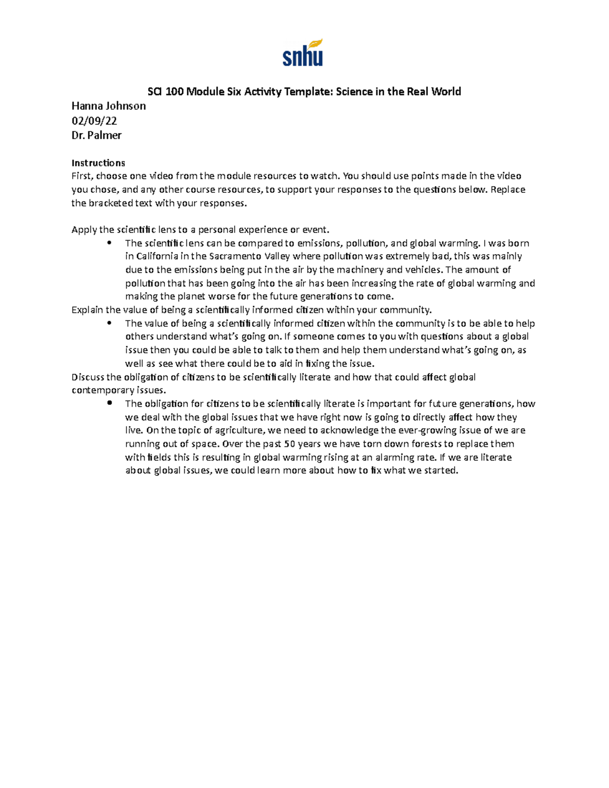 SCI 100 Module Six Activity Template - Palmer Instructions First ...