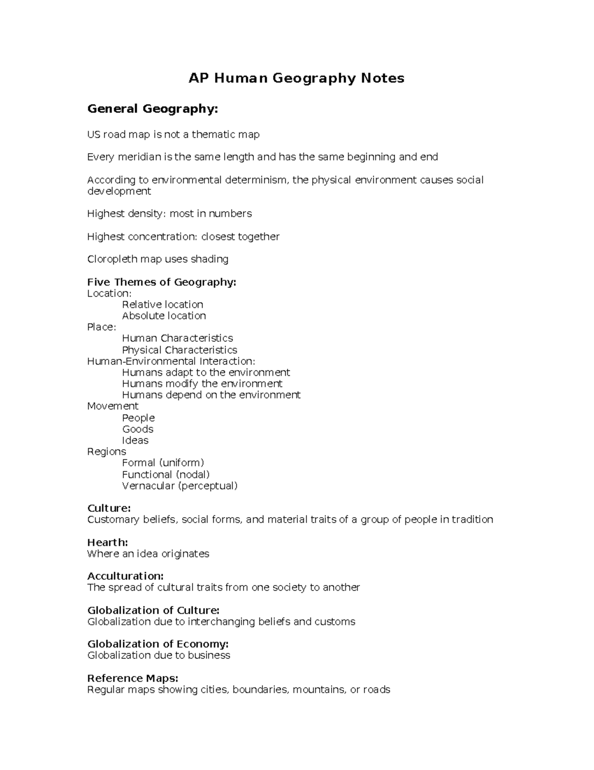 Le Shea-AP Human Geography Notes - AP Human Geography Notes General ...