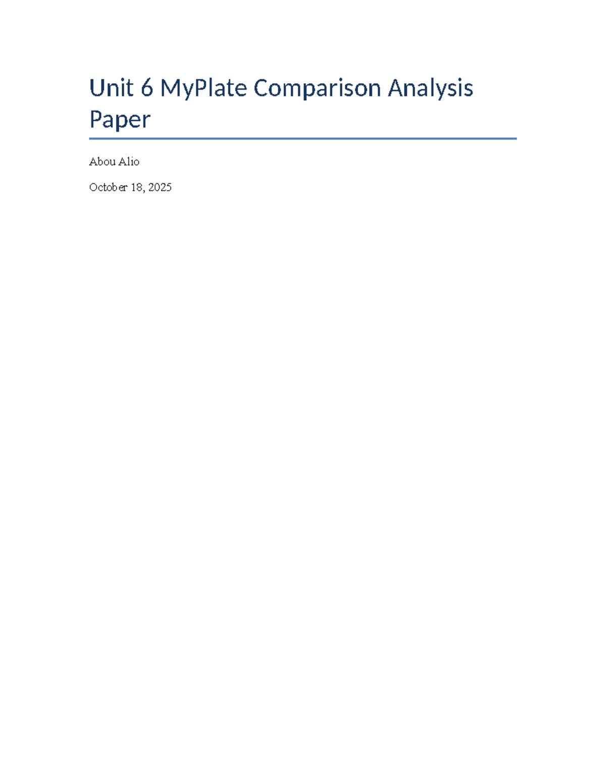 Unit 6 MyPlate Dietary Intake Analysis Paper - Studocu
