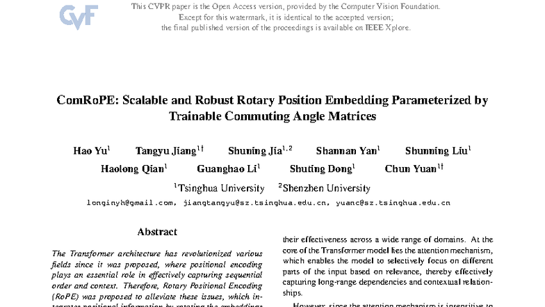 ComRoPE: Scalable & Robust Rotary Position Embedding - CVPR 2025 - Studocu