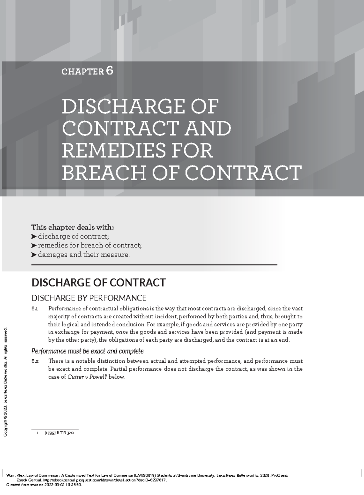 Chapter 06 Discharge OF Contract AND Remedies FOR Breach OF Contract ...