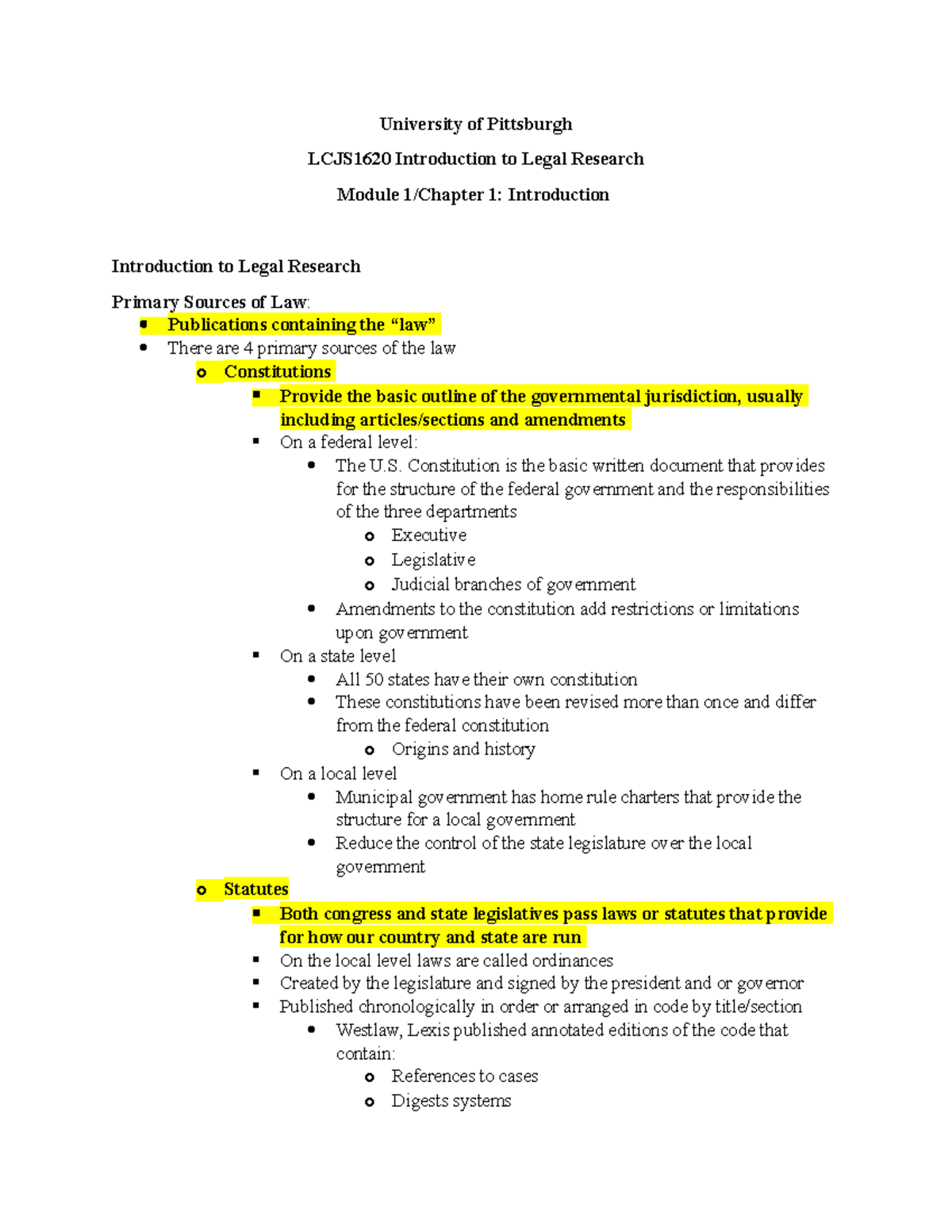 LCJS1620 Module 1: Intro to Legal Research & Primary Sources - Studocu