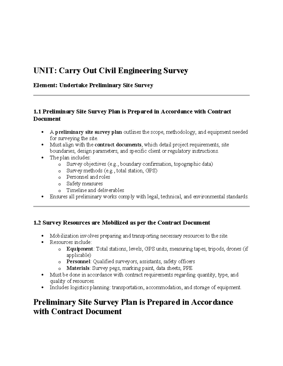 Civil Engineering Survey: Preliminary Site Survey Plan (CE 101) - Studocu