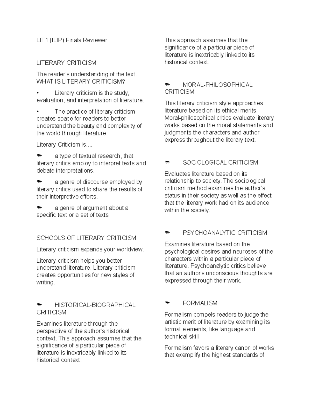 LIT1(ILIP) Finals Reviewer - LIT1 (ILIP) Finals Reviewer LITERARY ...