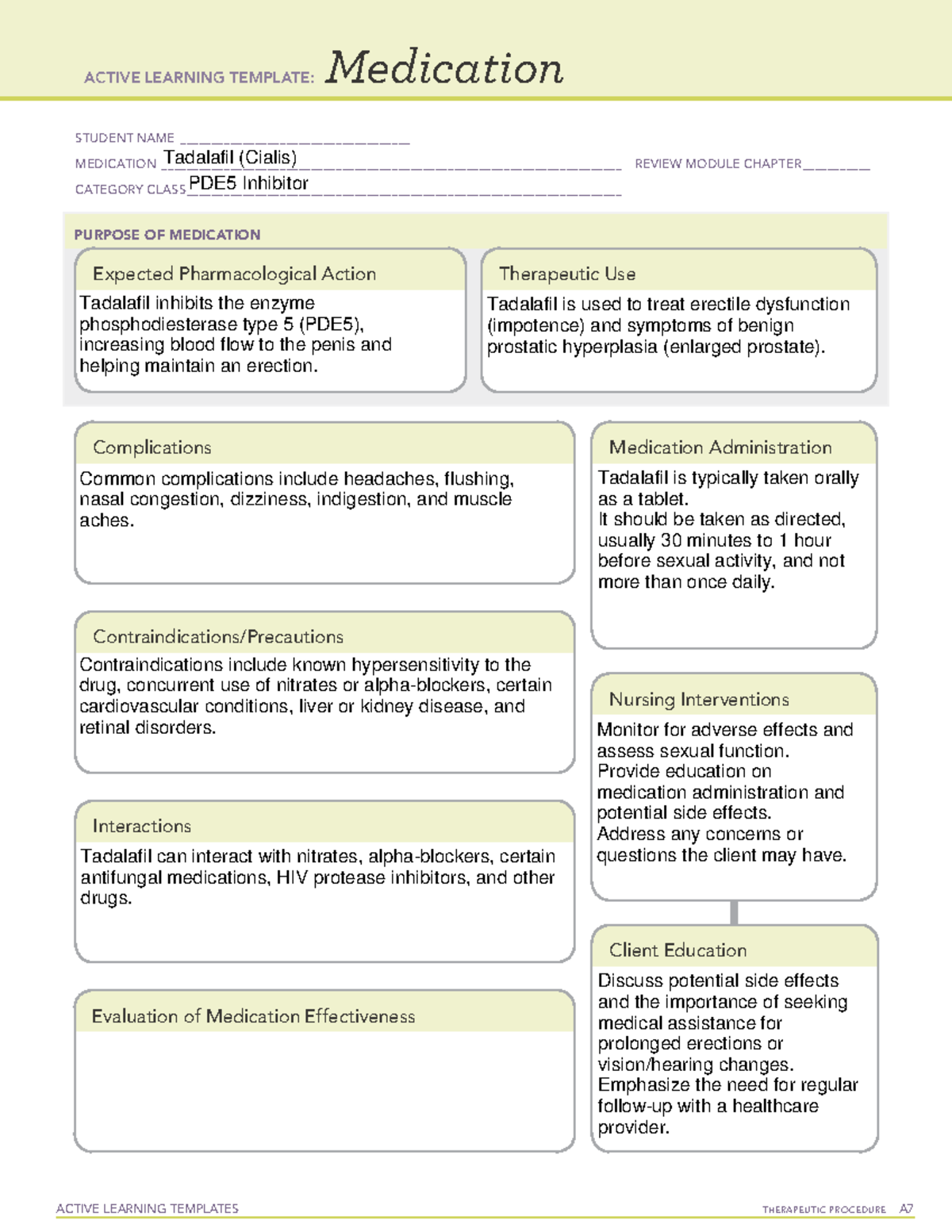 Tadalafil (Cialis) Active Learning Template for Therapeutic Procedure A ...