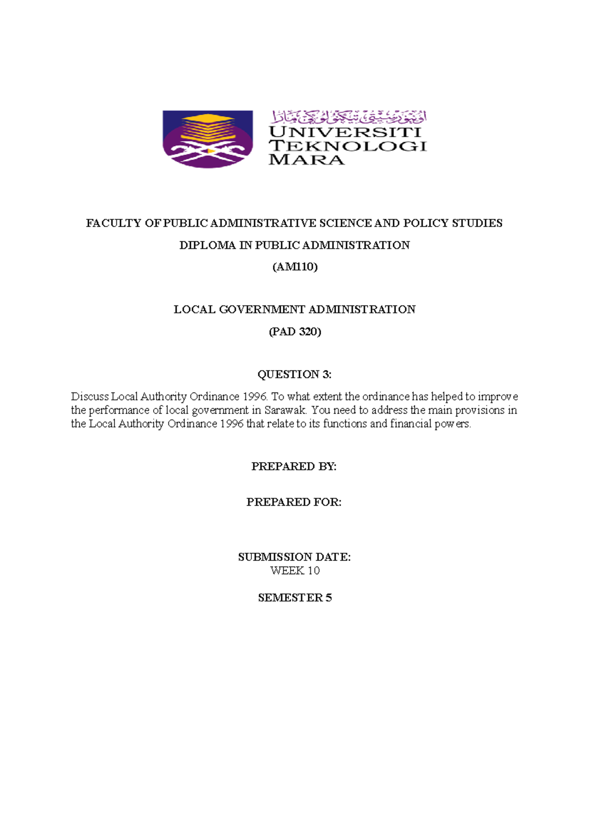 PAD320 Assignment Question 3 - FACULTY OF PUBLIC ADMINISTRATIVE SCIENCE ...