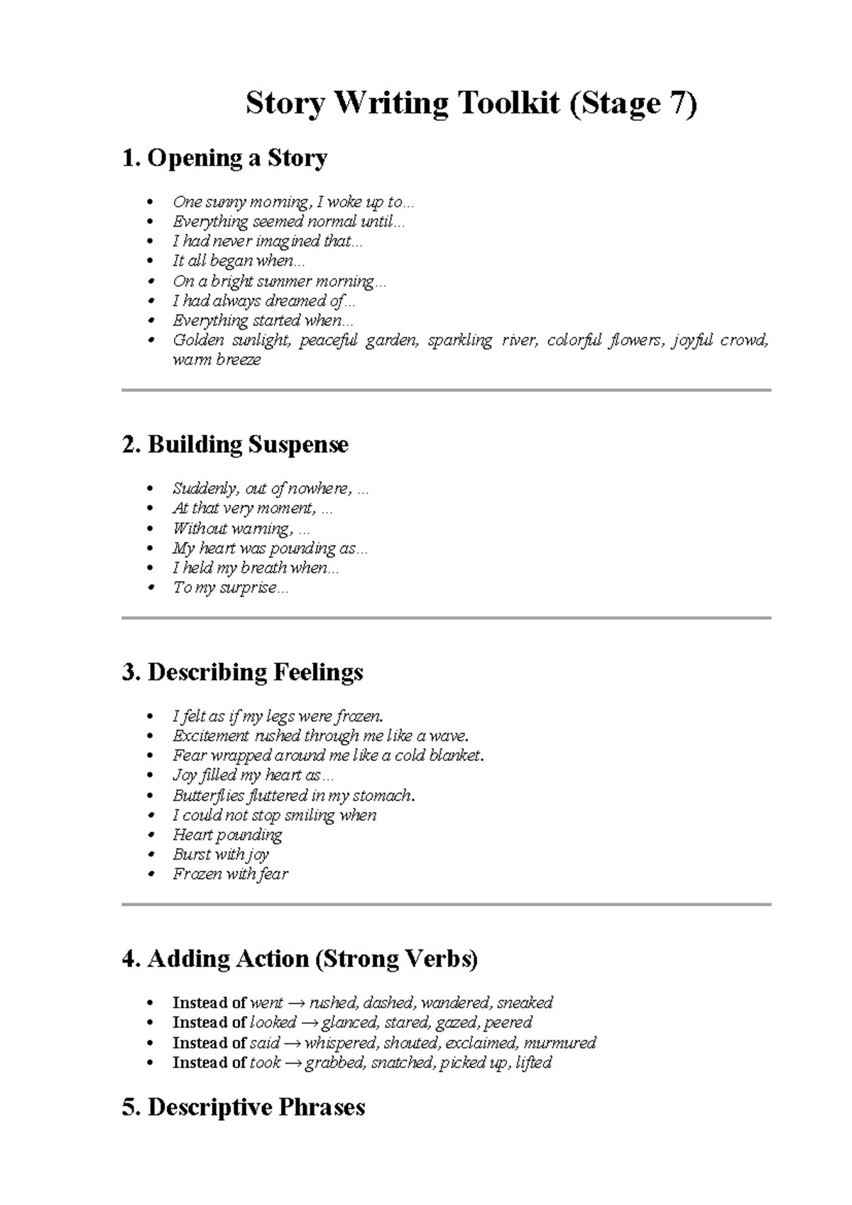 Story Writing Toolkit (Stage 7): Crafting Engaging Narratives - Studocu