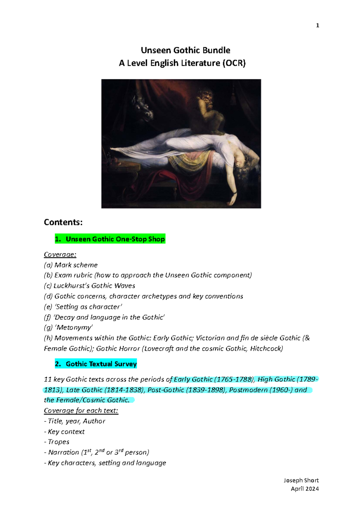 Unseen Gothic Bundle: A Level English Literature (OCR) Study Guide ...