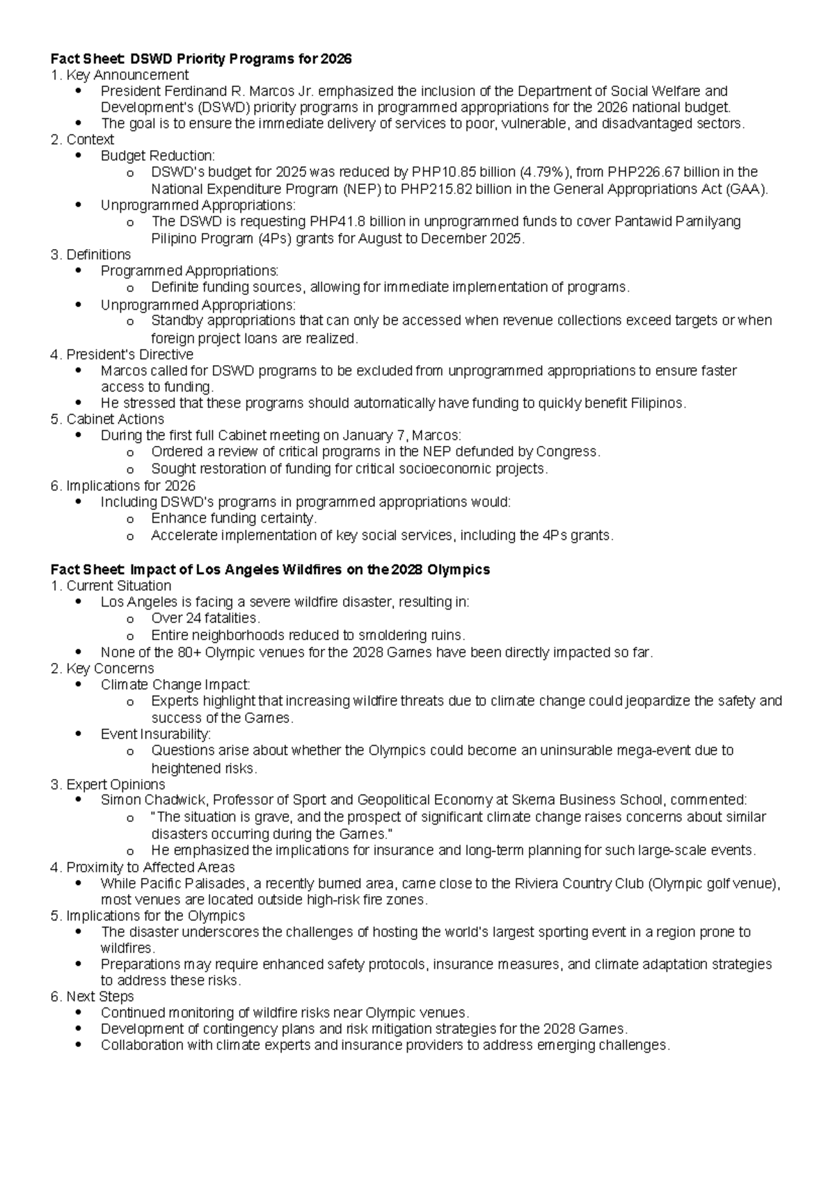 Fact Sheet: DSWD Priority Programs for 2026 - News Writing - Studocu