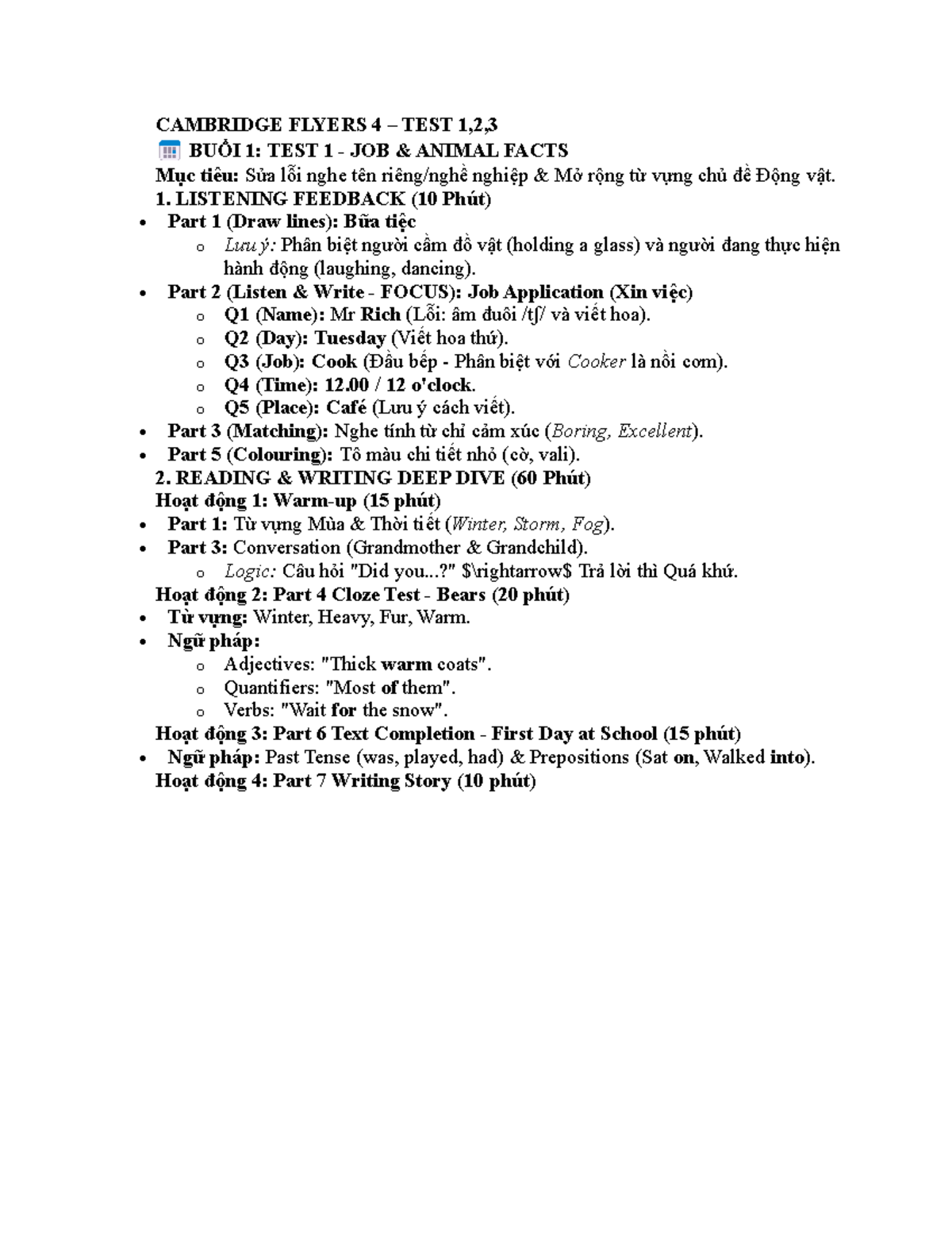 Cambridge Flyers 4 – Test 1 & 2: Listening & Reading Insights - Studocu