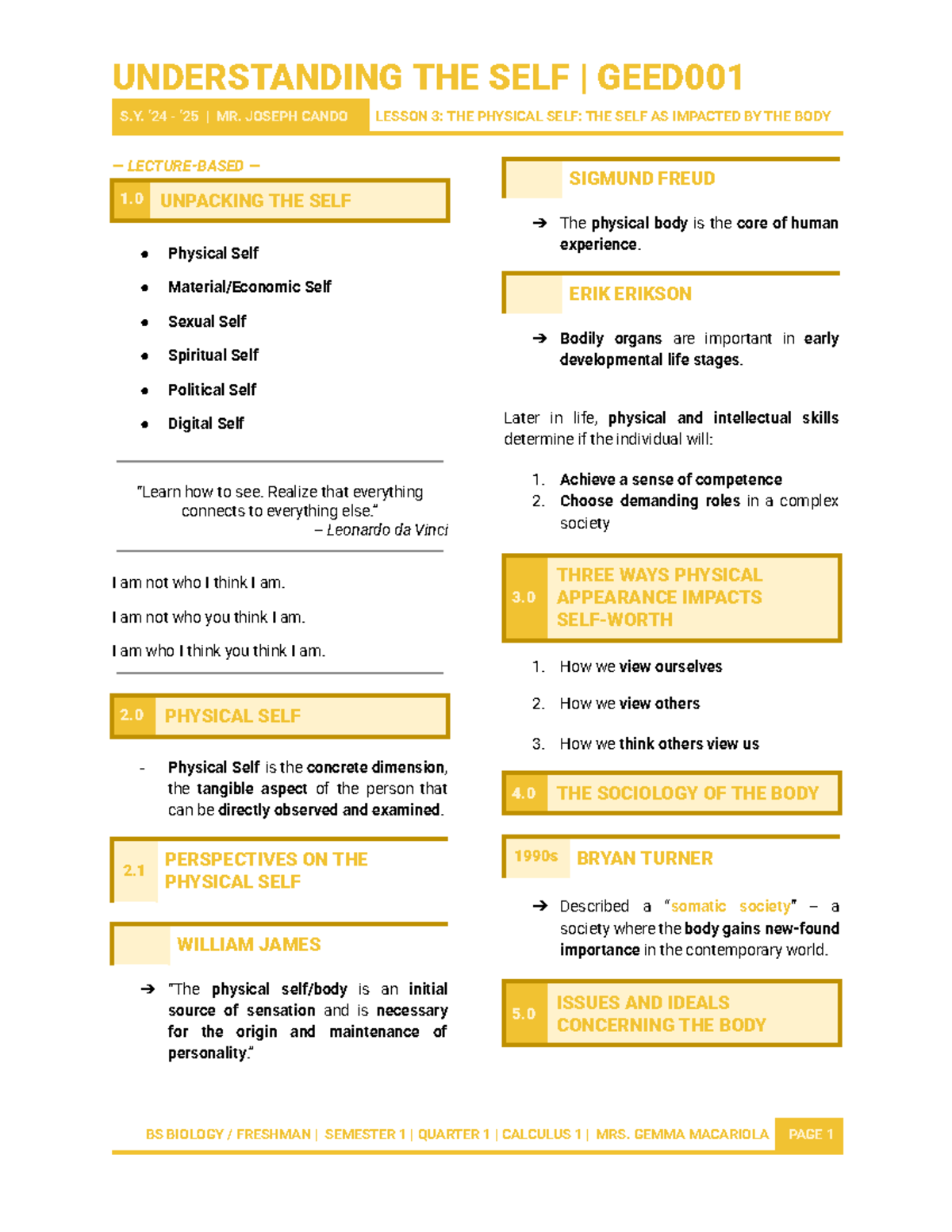 GEED001 Understanding the Self: Lesson 3 - The Physical Self Unpacked - Studocu