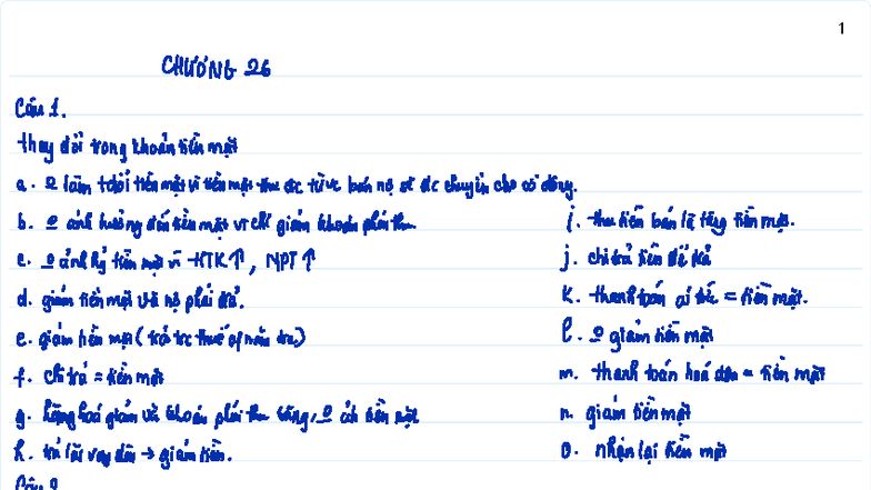 C26 - Thay Đổi Trong Khoản Tiền Mặt: Phân Tích và Giải Thích - Studocu