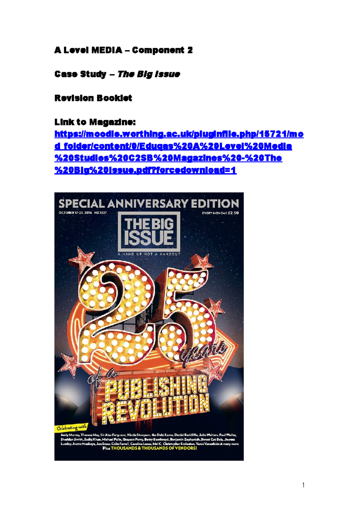 A Level Media Studies C2 Case Study: The Big Issue Revision Booklet ...