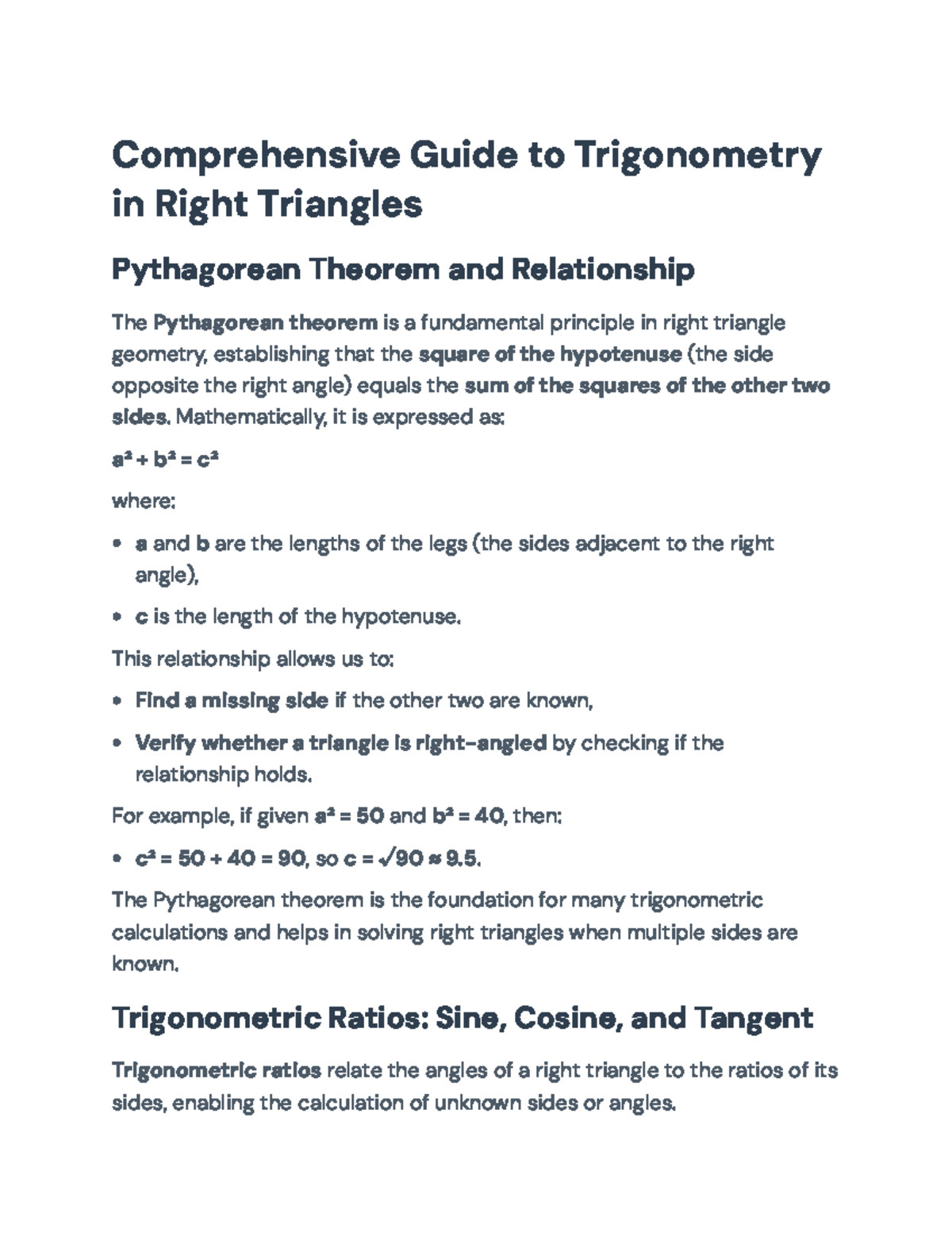 Comprehensive Guide to Trigonometry in Right Triangles (MATH 101) - Studocu