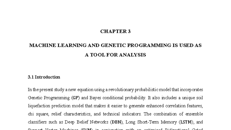 CHAPTER 3: MACHINE LEARNING & GENETIC PROGRAMMING FOR ANALYSIS - Studocu