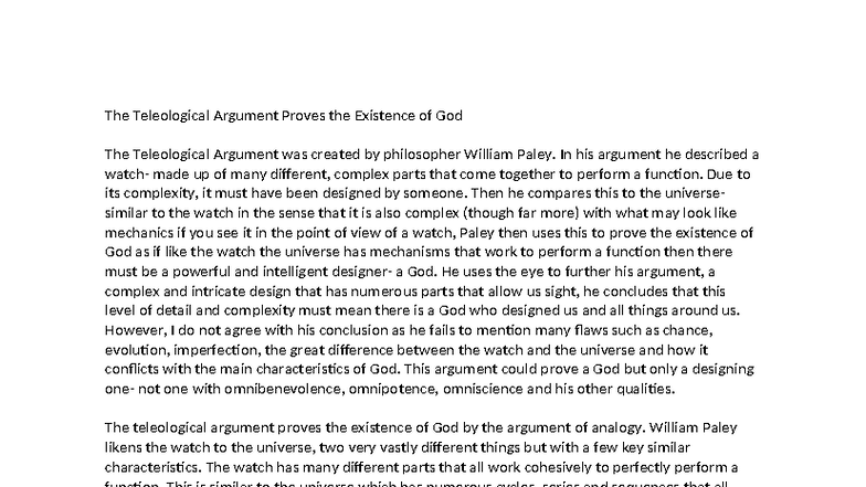 PHIL 101: The Teleological Argument and Its Flaws in Proving God - Studocu